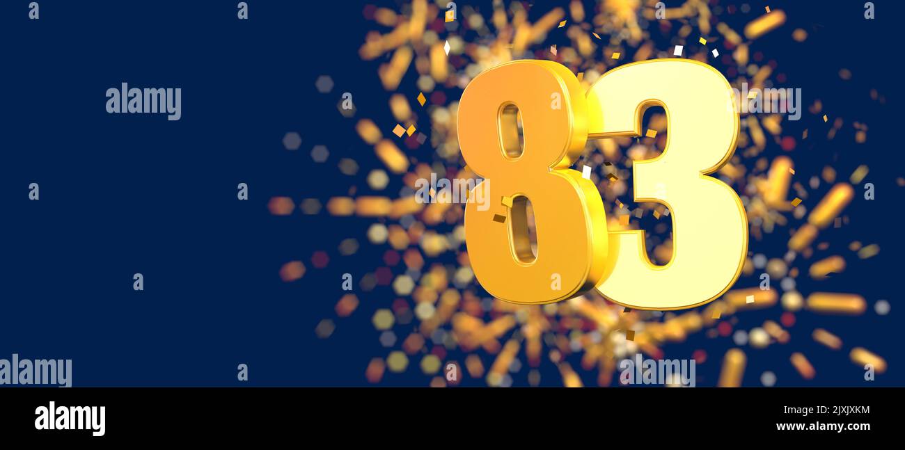 Gold number 83 in the foreground with gold confetti falling and ...