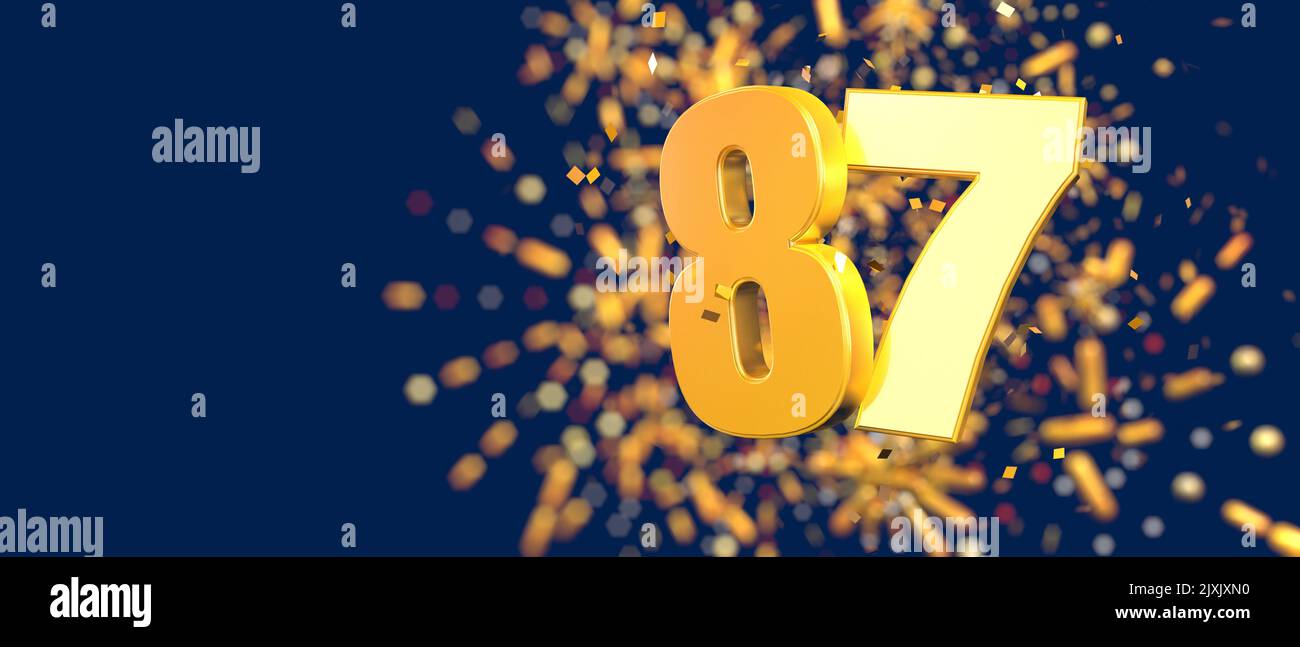 Gold number 87 in the foreground with gold confetti falling and ...
