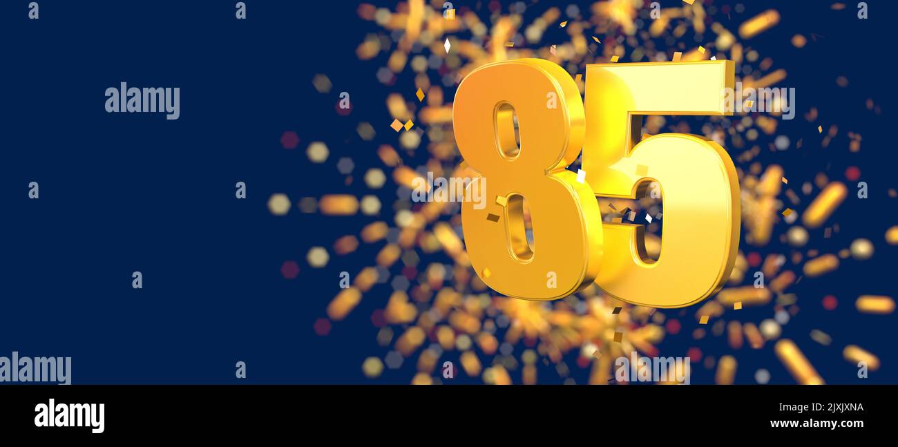 Gold number 85 in the foreground with gold confetti falling and ...