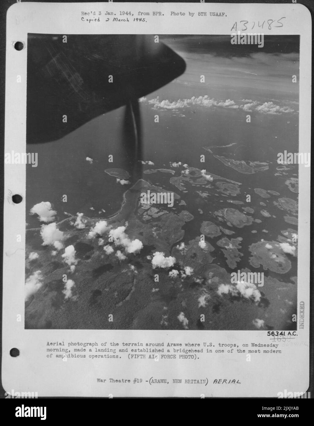 Aerial photograph of the terrain around Arawe where U.S. troops, on ...