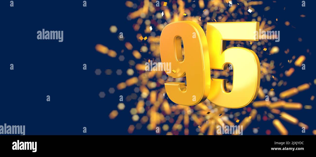 Gold number 95 in the foreground with gold confetti falling and ...