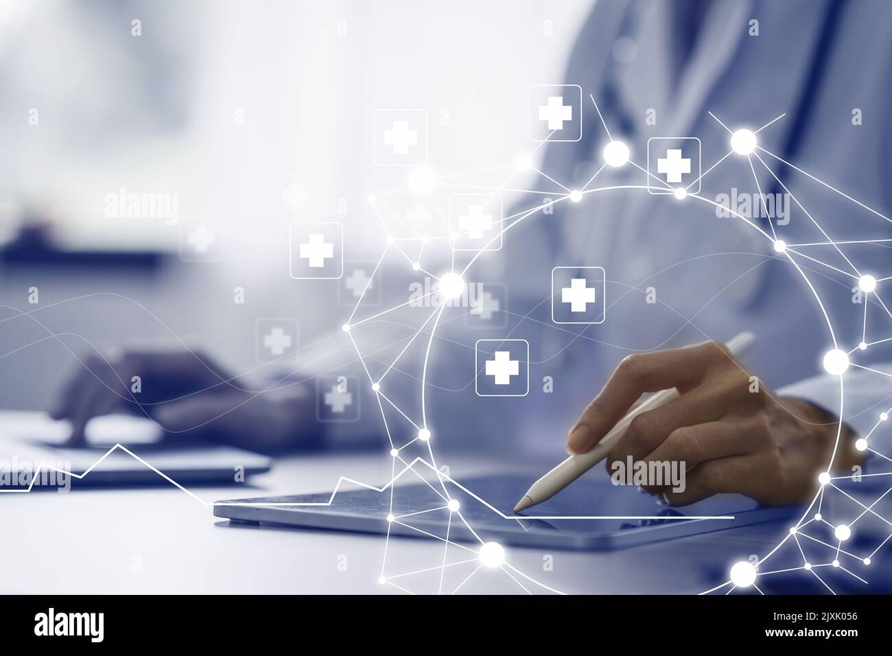 Doctor using digital tablet virtual screen. Modern medical banner ...