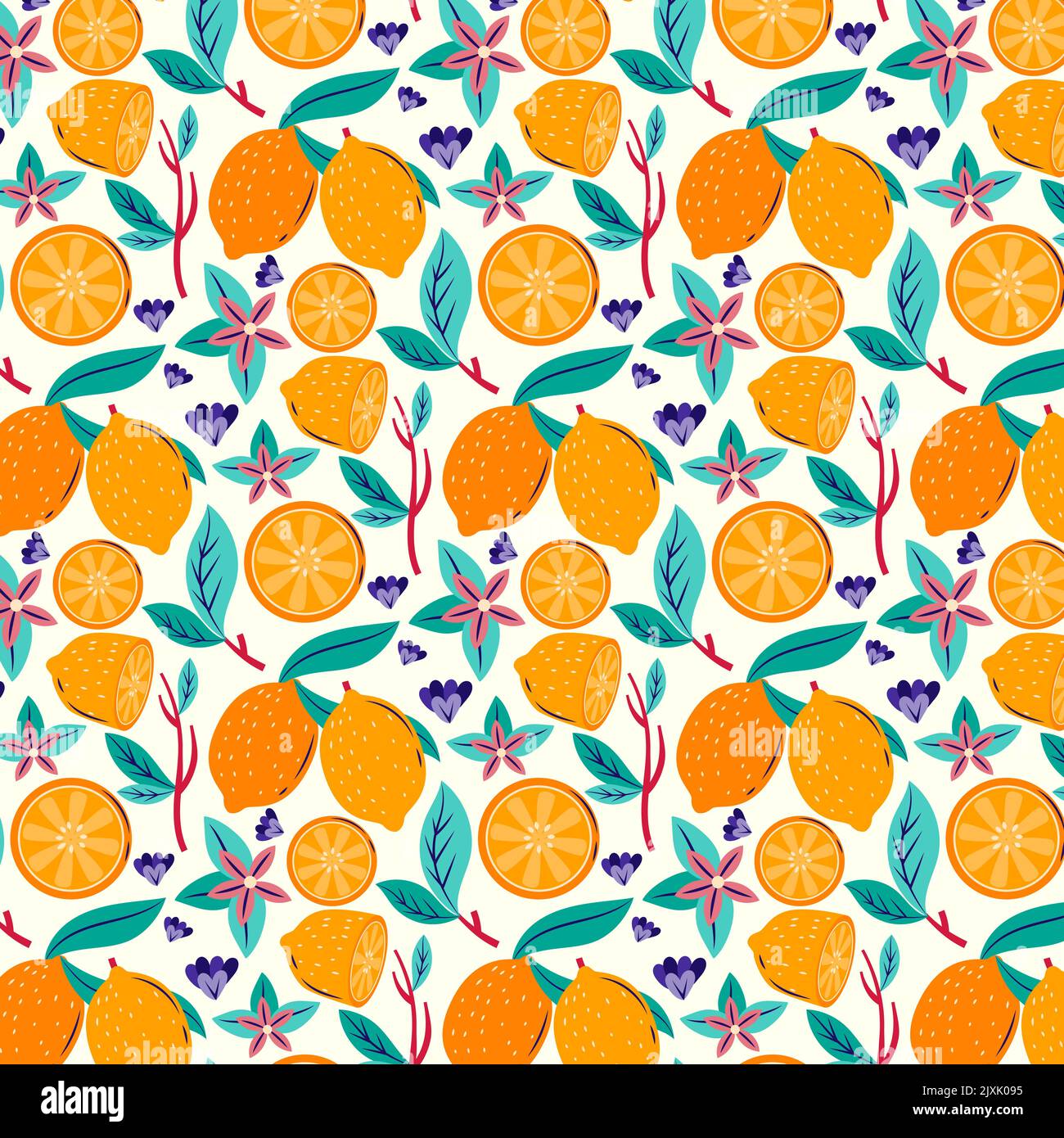 Flat design fruit and floral pattern design Vector illustration Stock ...