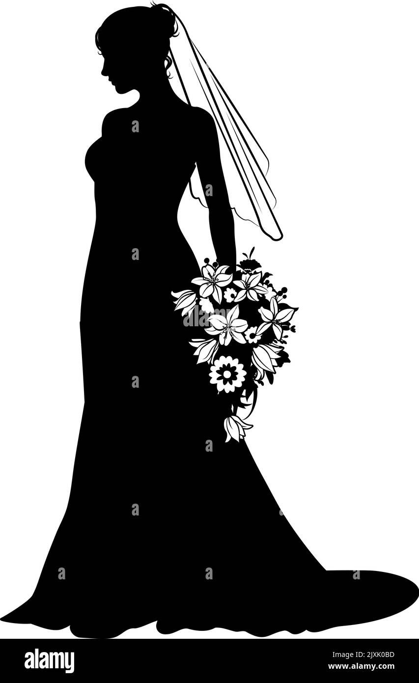 Bride Bridal Wedding Dress Silhouette Woman Design Stock Vector Image ...