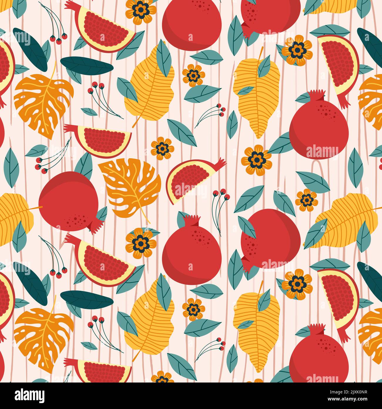 Flat design fruit and floral pattern design Vector illustration Stock ...