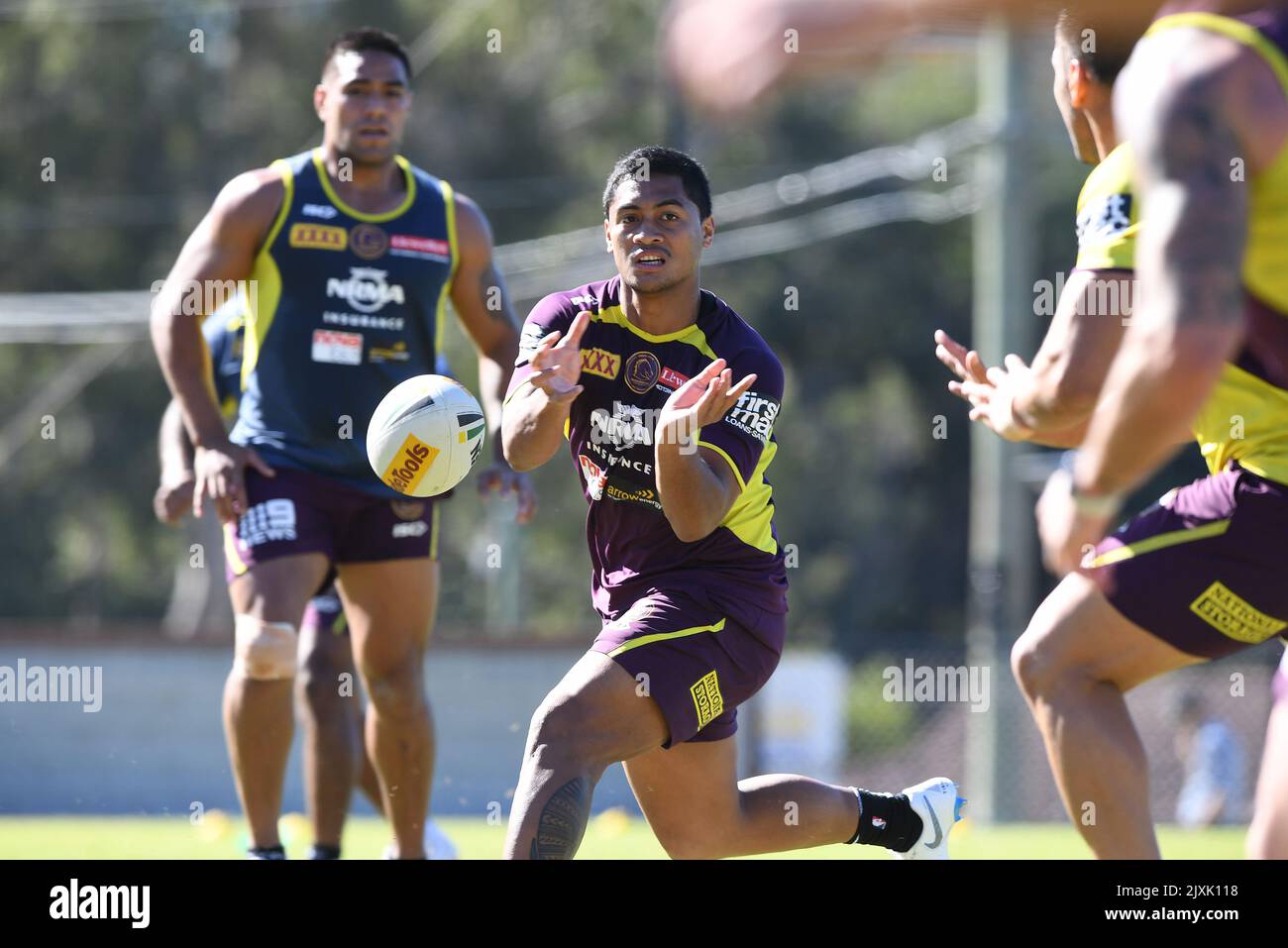 Anthony Milford passes the ball during the Brisbane Broncos training ...