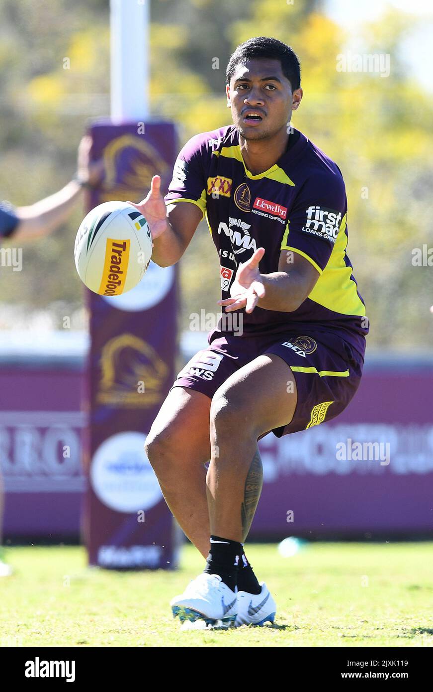 Anthony Milford passes the ball during the Brisbane Broncos training ...