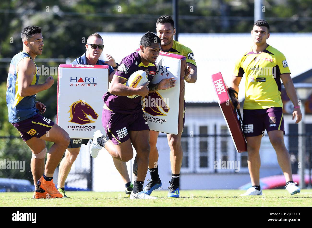 Anthony Milford runs the ball during the Brisbane Broncos training ...