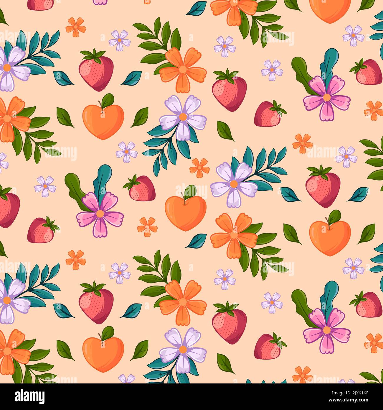 Hand drawn fruit and floral pattern design Vector illustration Stock ...