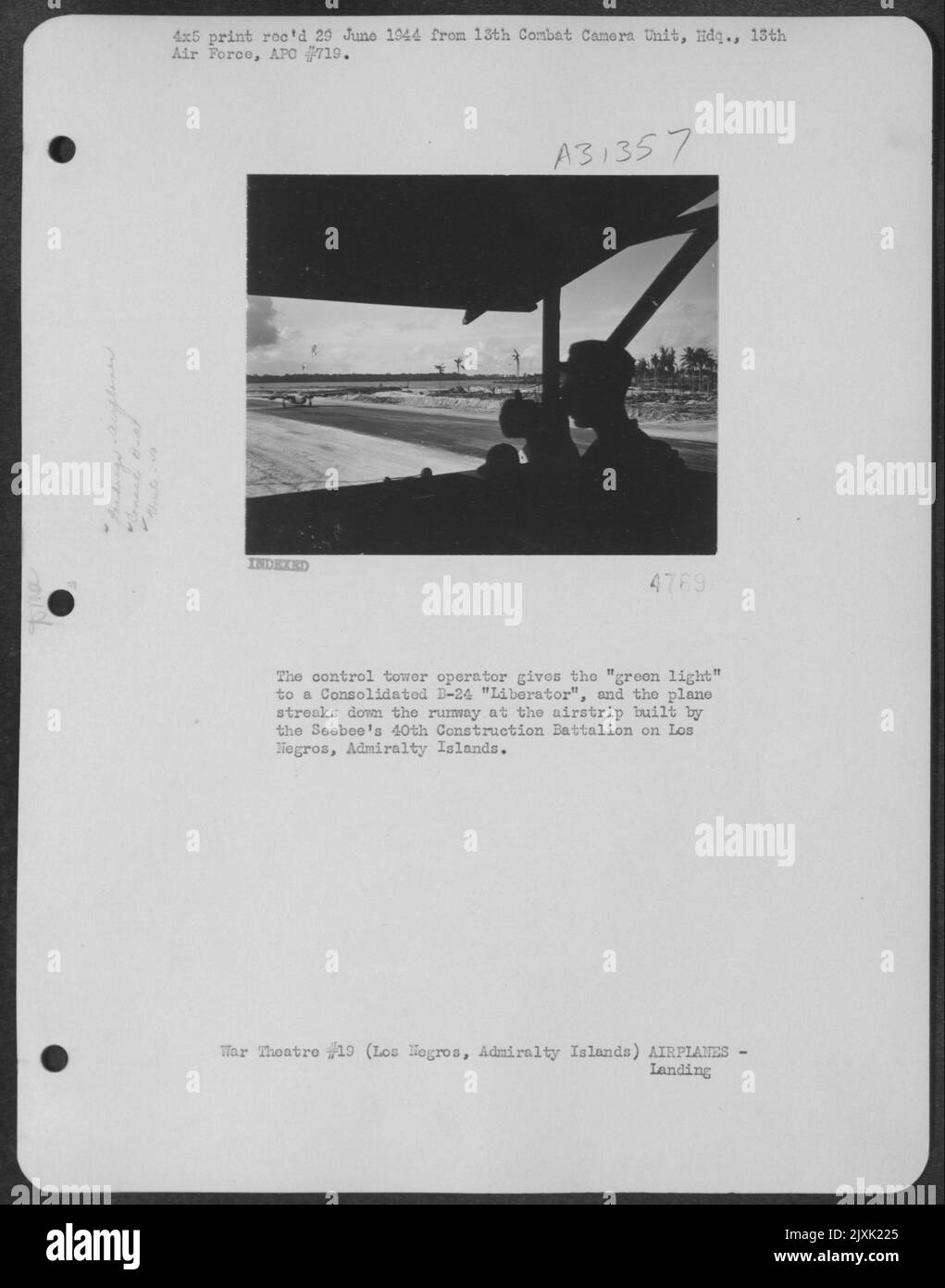 The control tower operator gives the "green light" to a Consolidated B ...
