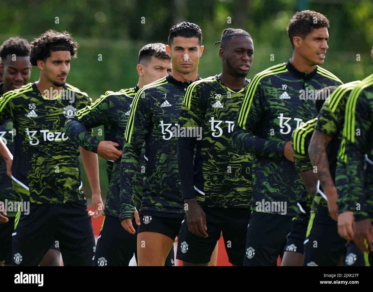 Manchester United's Cristiano Ronaldo (centre) during the training ...