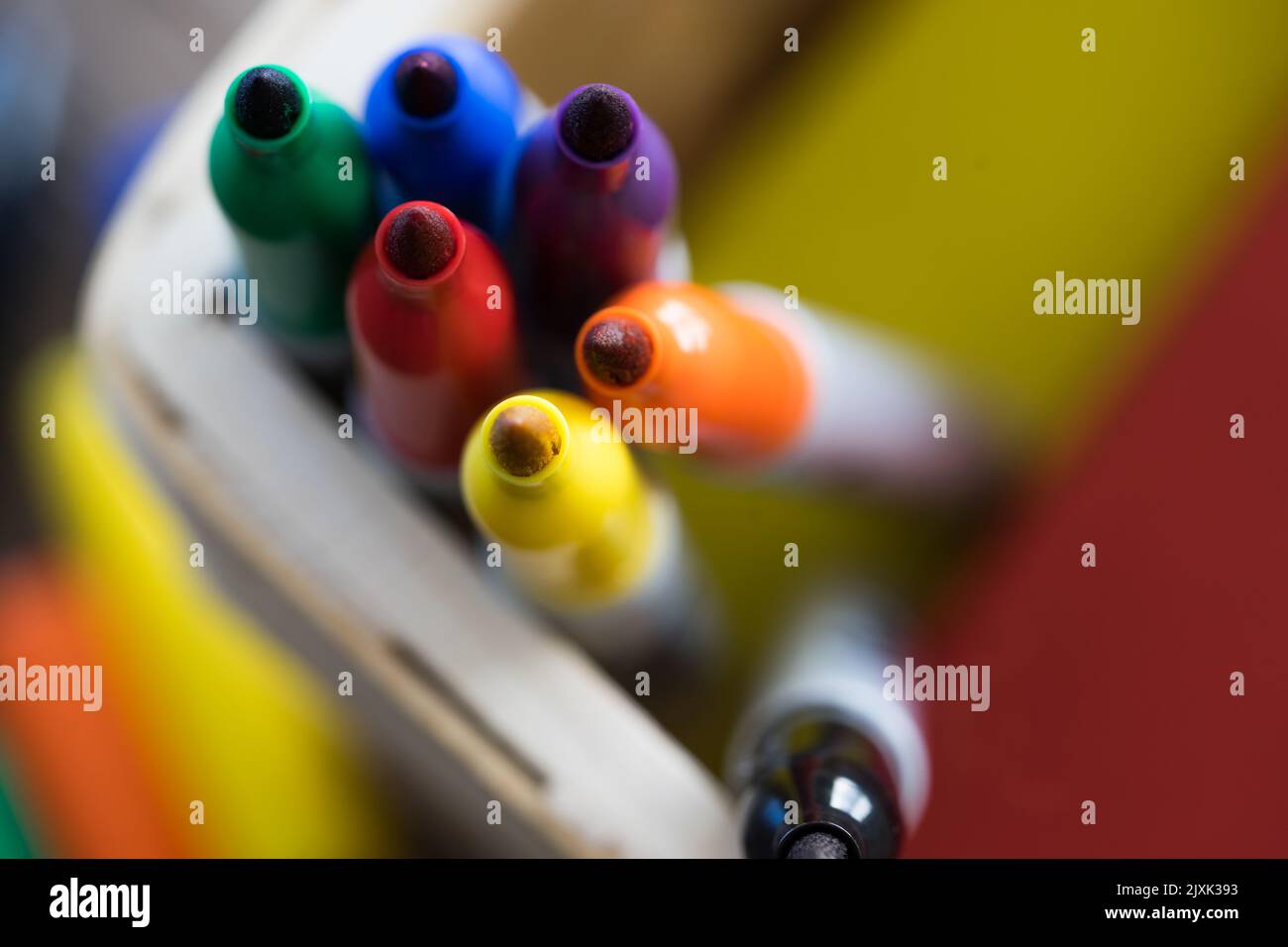 Colorful Sharpie pen tips close up in a basket Stock Photo - Alamy