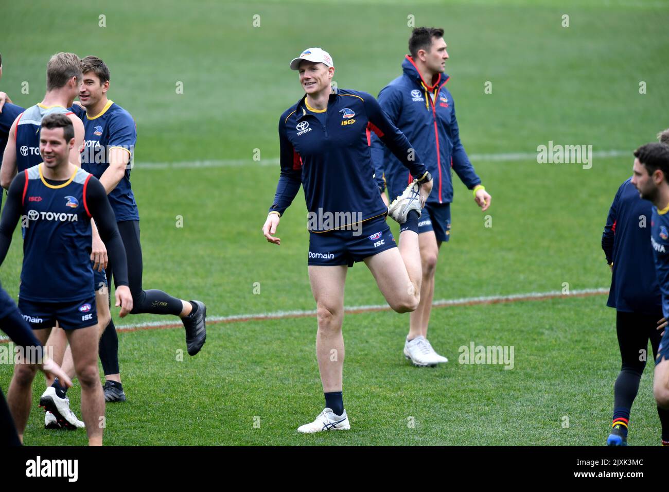 Sam Jacobs stretches during an Adelaide Crows training session at ...
