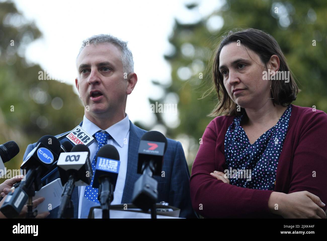 Lawyer Kristian Bolwell speaks to the media alongside Viola Morris, the ...