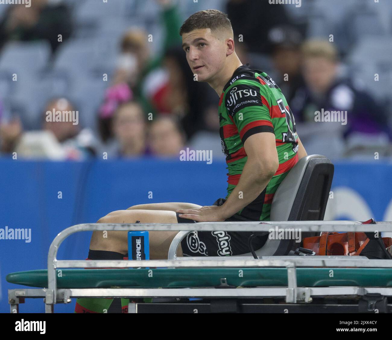 Adam Doueihi of the Rabbitohs is injured during the Round 21 NRL match ...