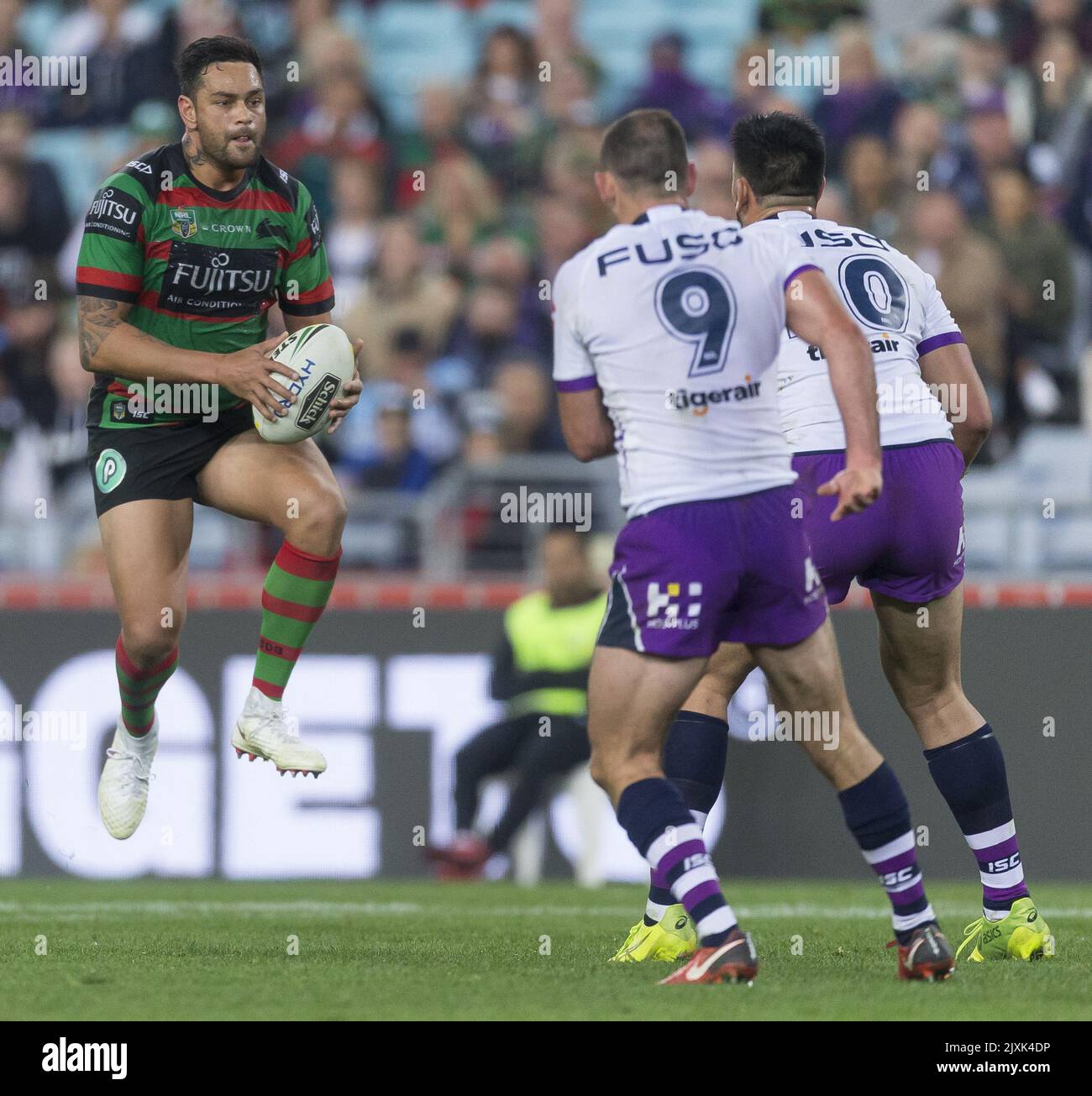 John Sutton of the Rabbitohs steps during the Round 21 NRL match ...