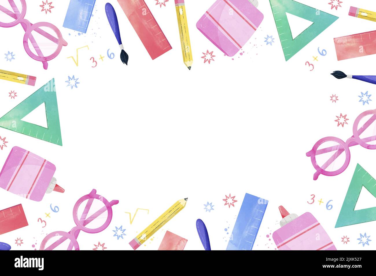 Watercolor back to school background with school supplies Vector ...