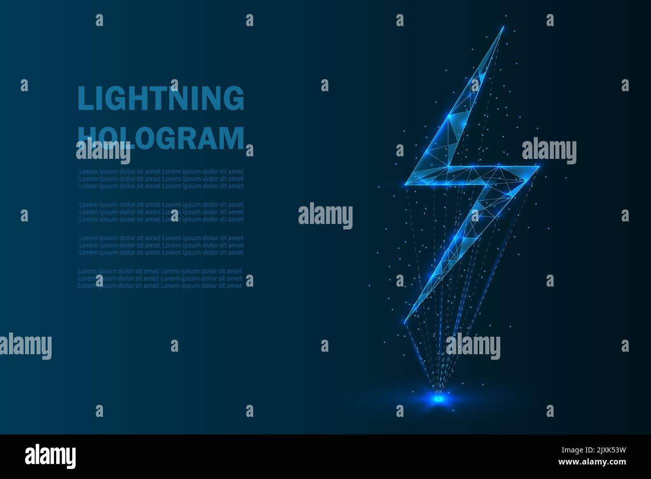 Lightning hologram in low poly wireframe style vector illustration with ...