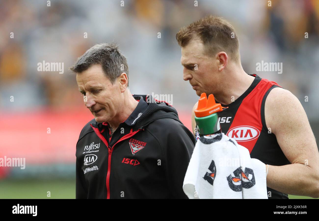 Essendon coach John Worsfold with Brendon Goddard during the Round 20 ...