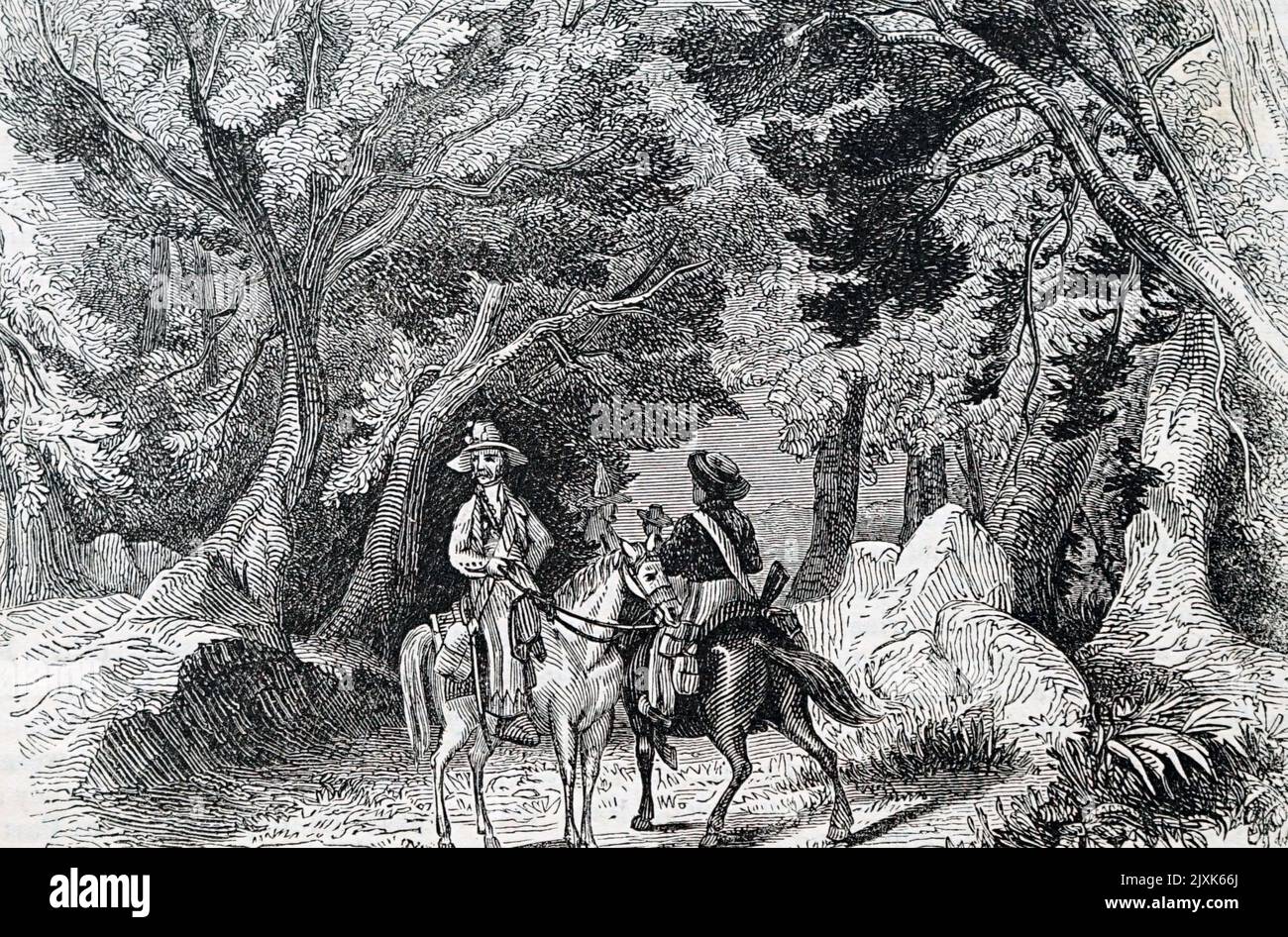 Woodcut print depicting vagabonds, a person who wanders from place to ...