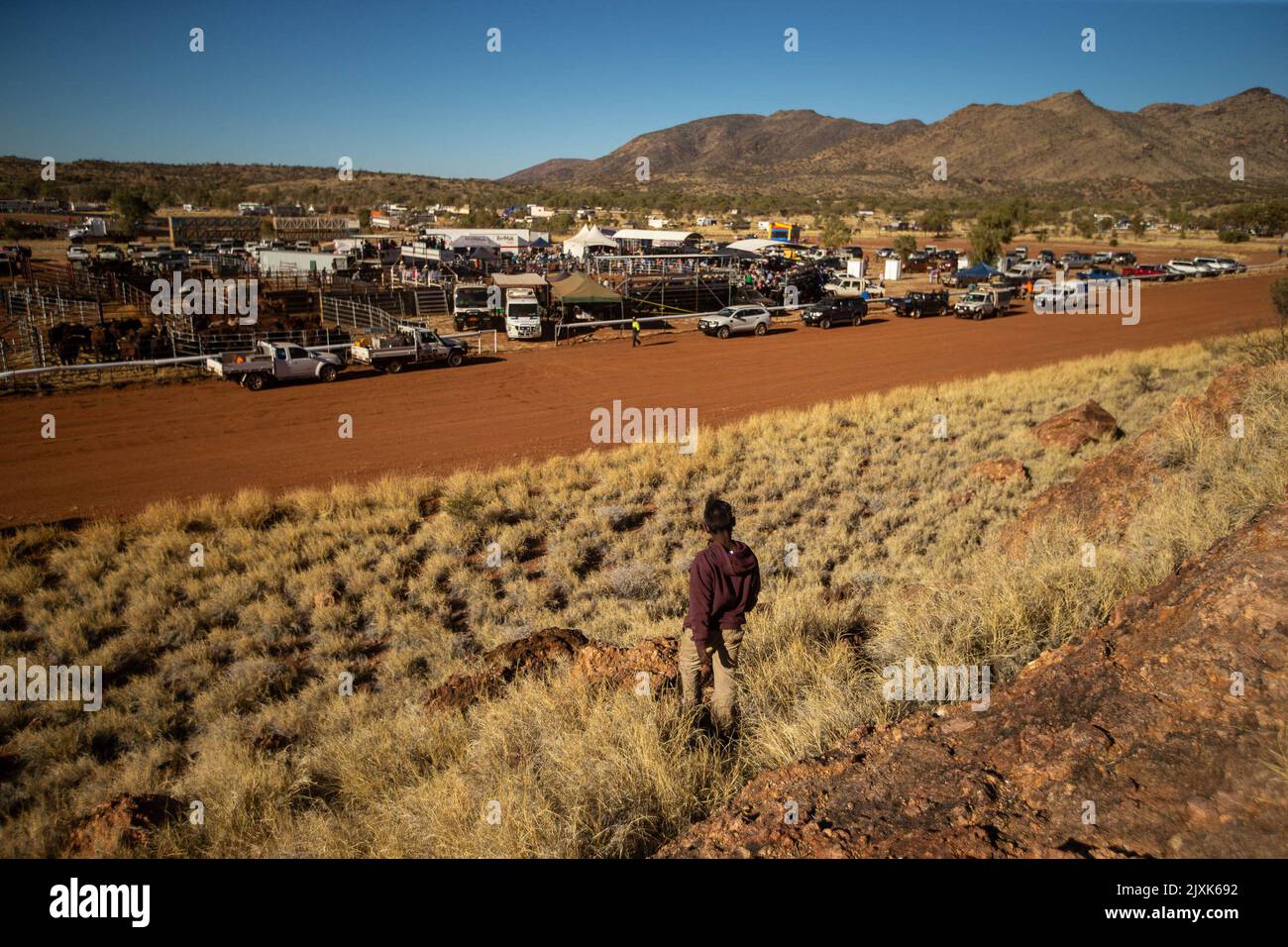 The race track and rodeo arena is seen from the natural amphitheatre ...
