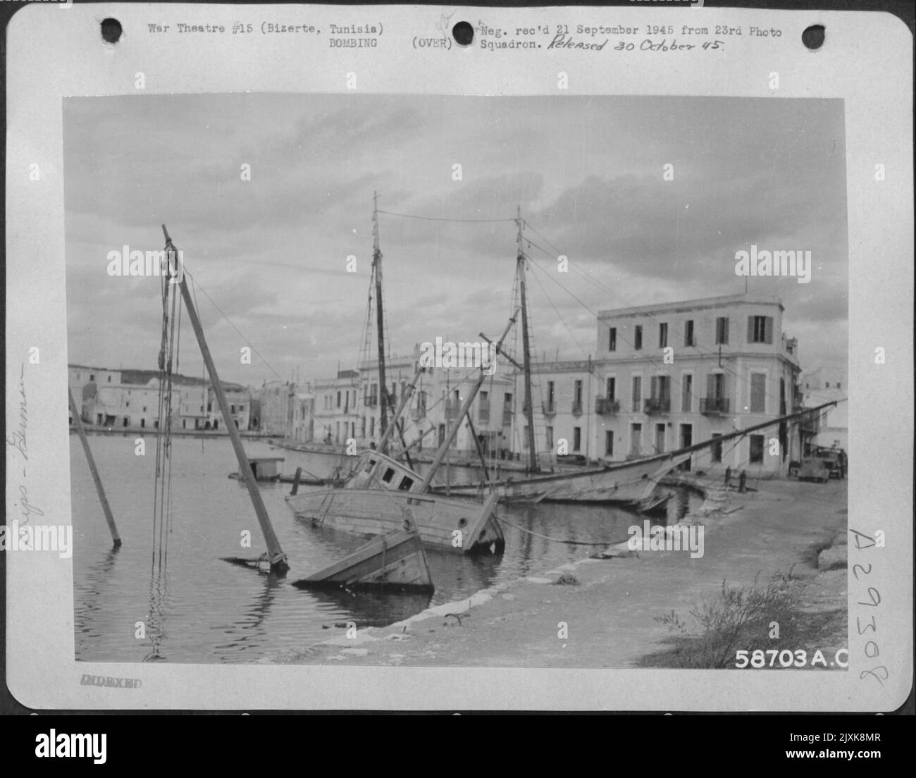 Sunken ships in Bizerte harbor. 17 November 1943. TUNISIA Stock Photo ...