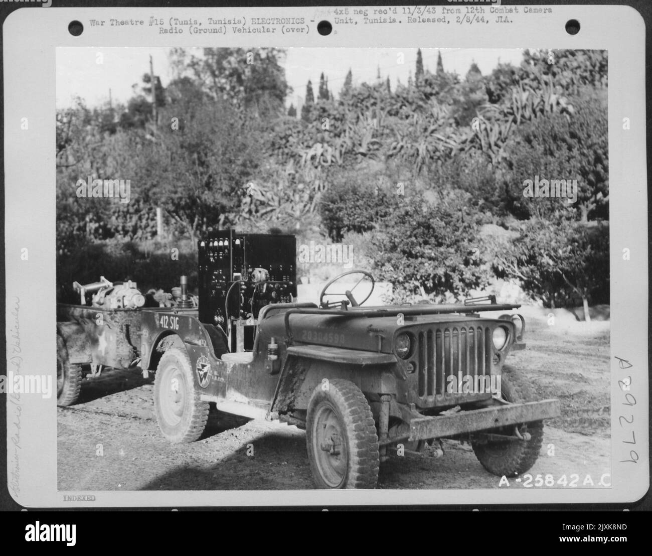 Tunis, Tunisia-Portable radio station on jeep and trailer, stripped ...