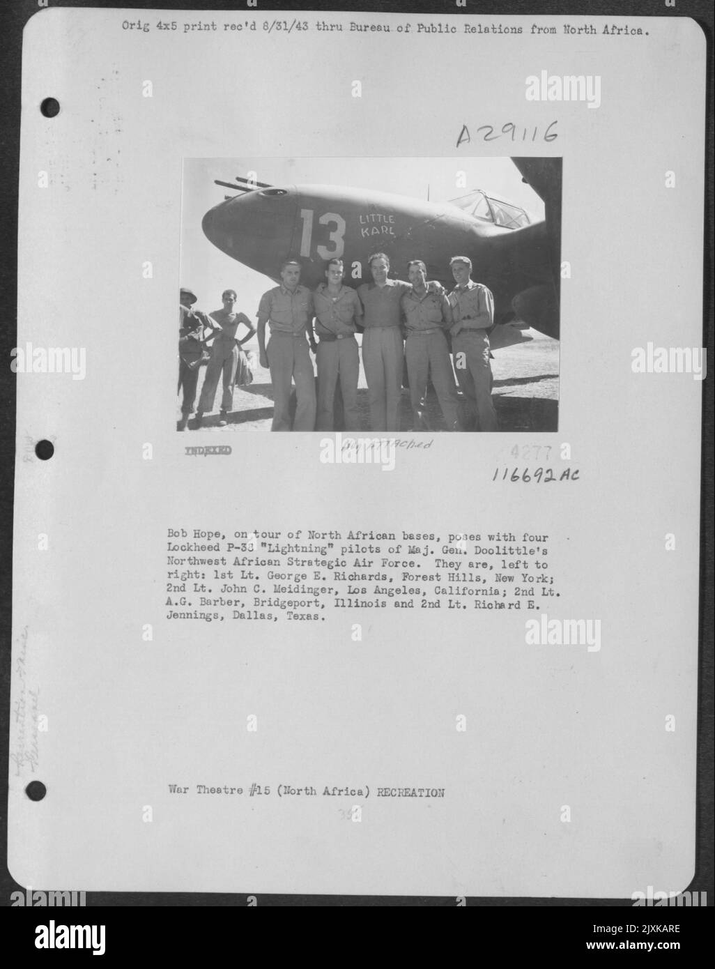 Bob Hope, On Tour Of North African Bases, Poses With Four Lockheed P-38 ...