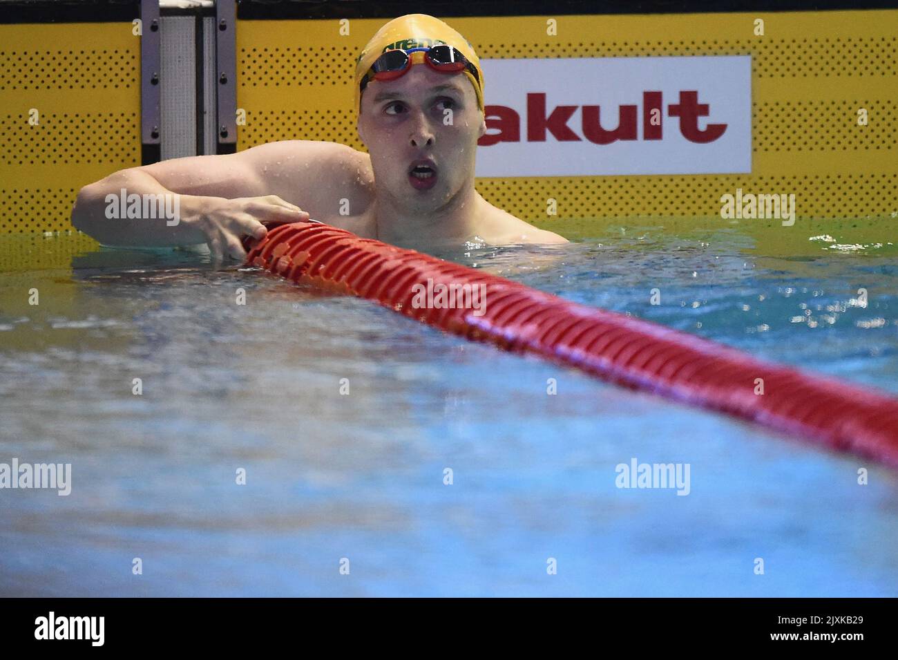 Matthew Wilson of Australia looks on during the Men's 100m Breaststroke ...