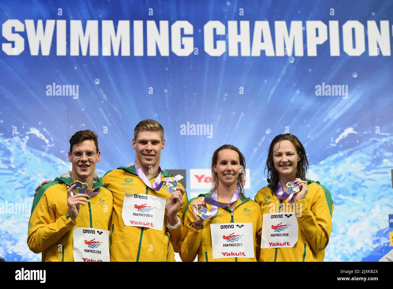 (L-R) Gold medalist, Mitch Larkin, Jake Packard, Emma Mckeon, Cate ...