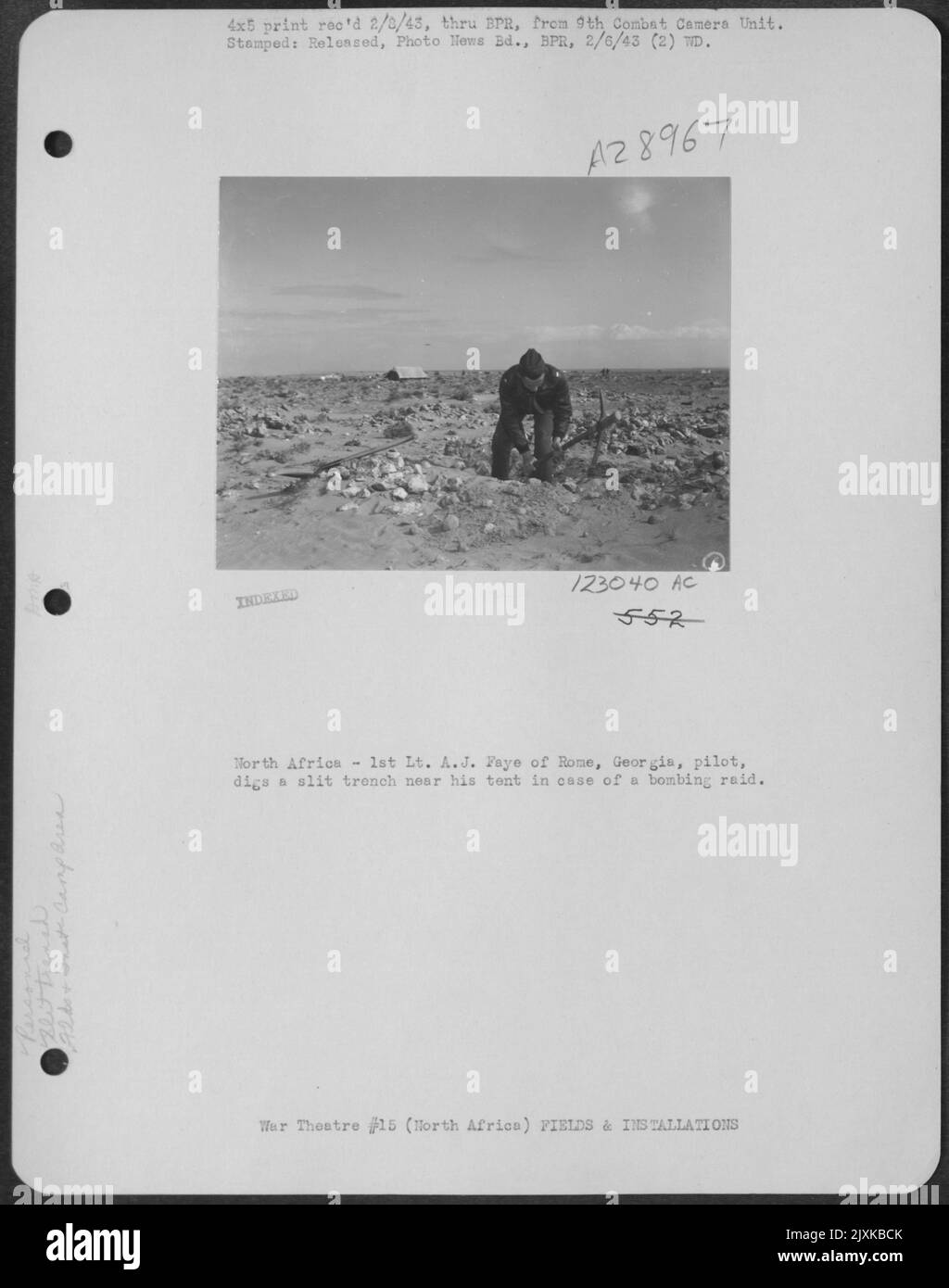North Africa - 1St Lt. A.J. Faye Of Rome, Georgia, Pilot, Digs A Slit ...