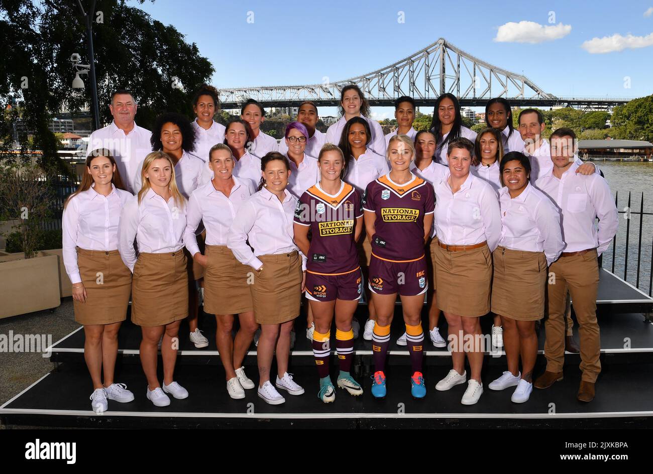 Members of the Brisbane Broncos NRLW team pose for a photograph during ...