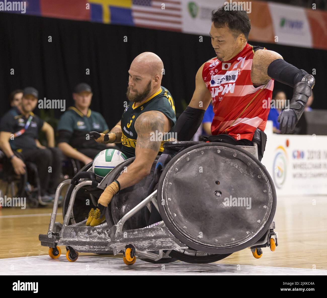 Ryley Batt of Australia (left) scores during the Gold Medal match ...