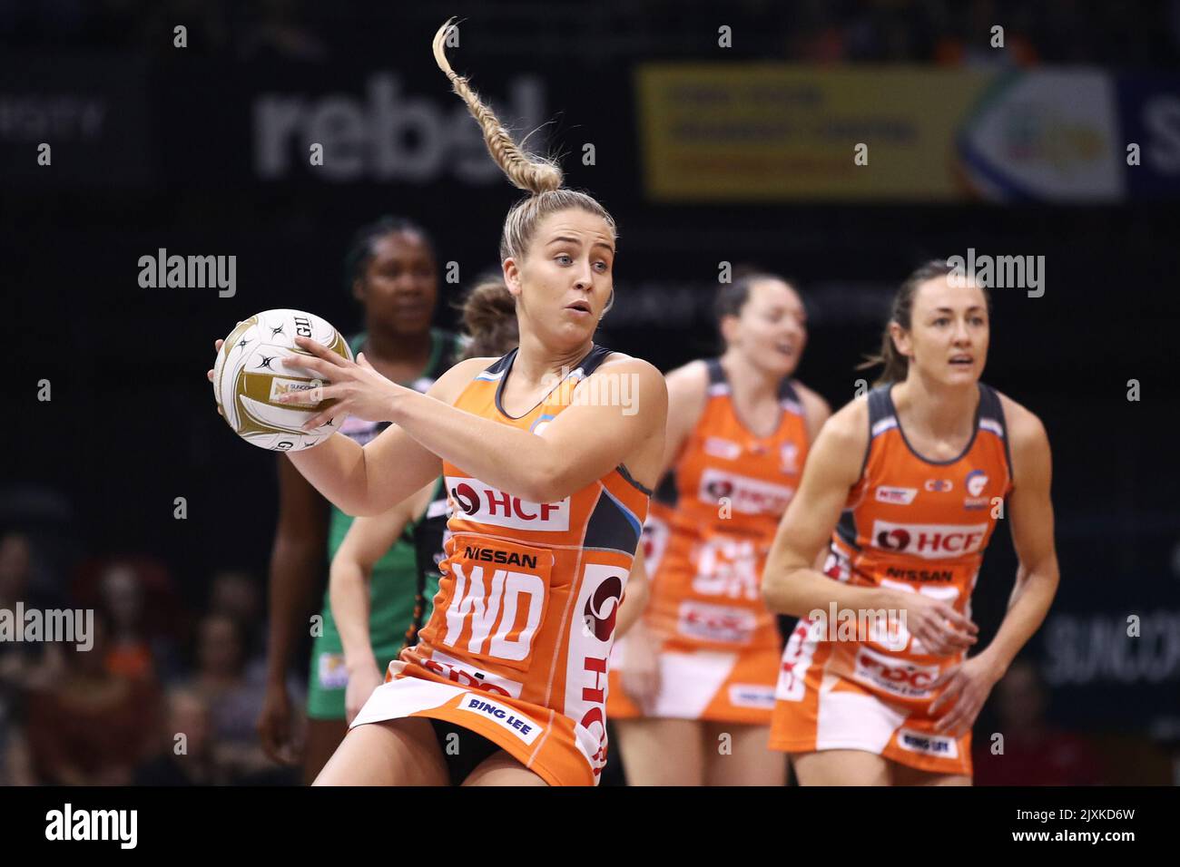 Jamie-Lee Price of the Giants looks for a pass during the Super Netball ...
