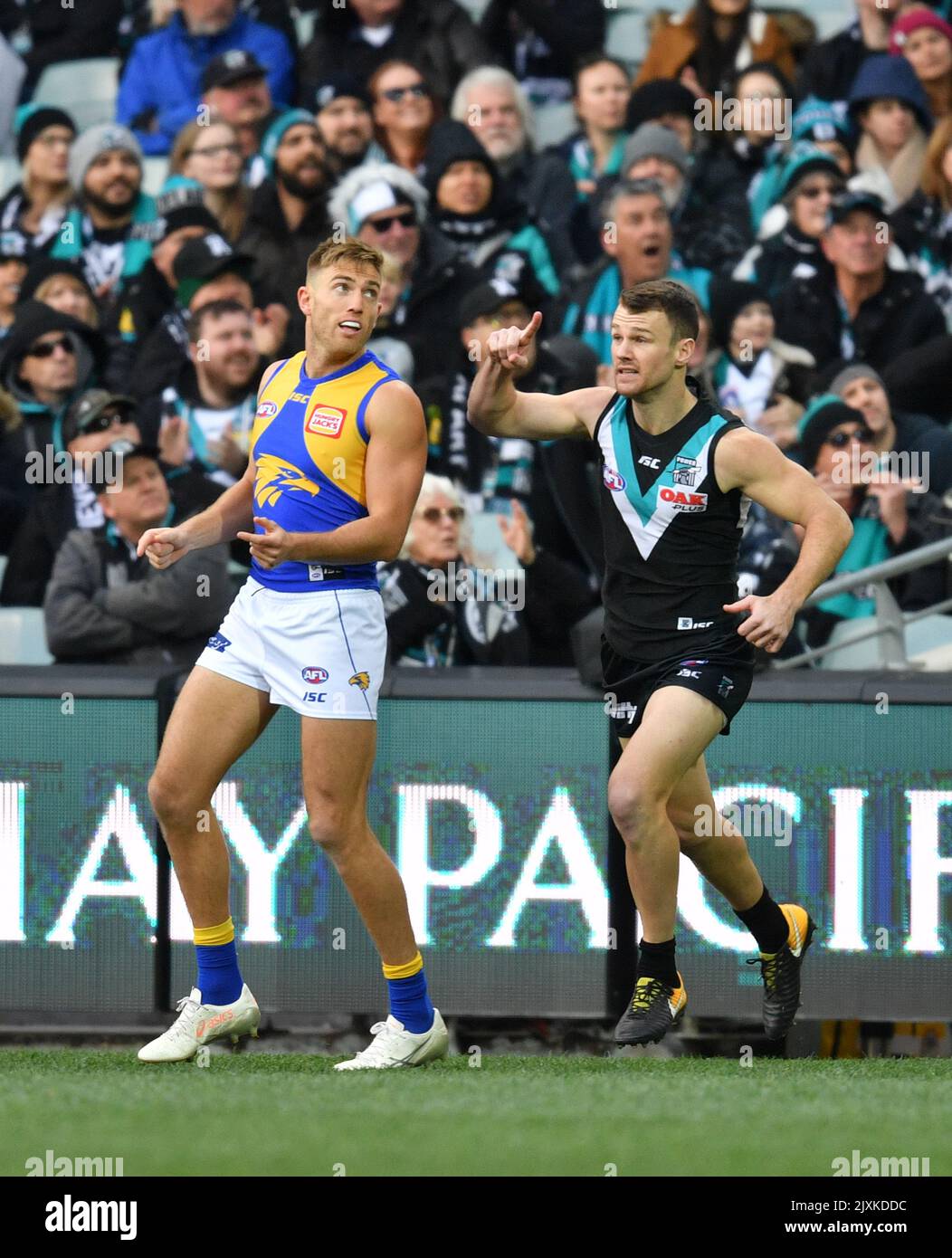 Robbie Gray of the Power reacts after scoring a goal during the Round ...