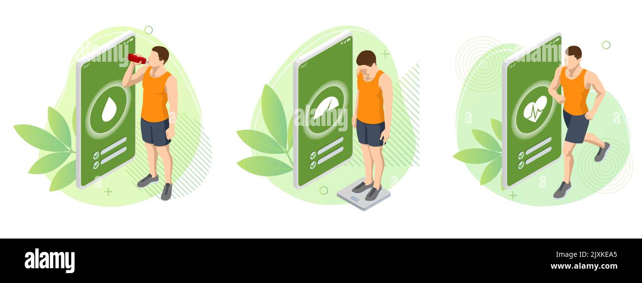 Isometric Healthy food and Diet planning for man . Health monitoring ...