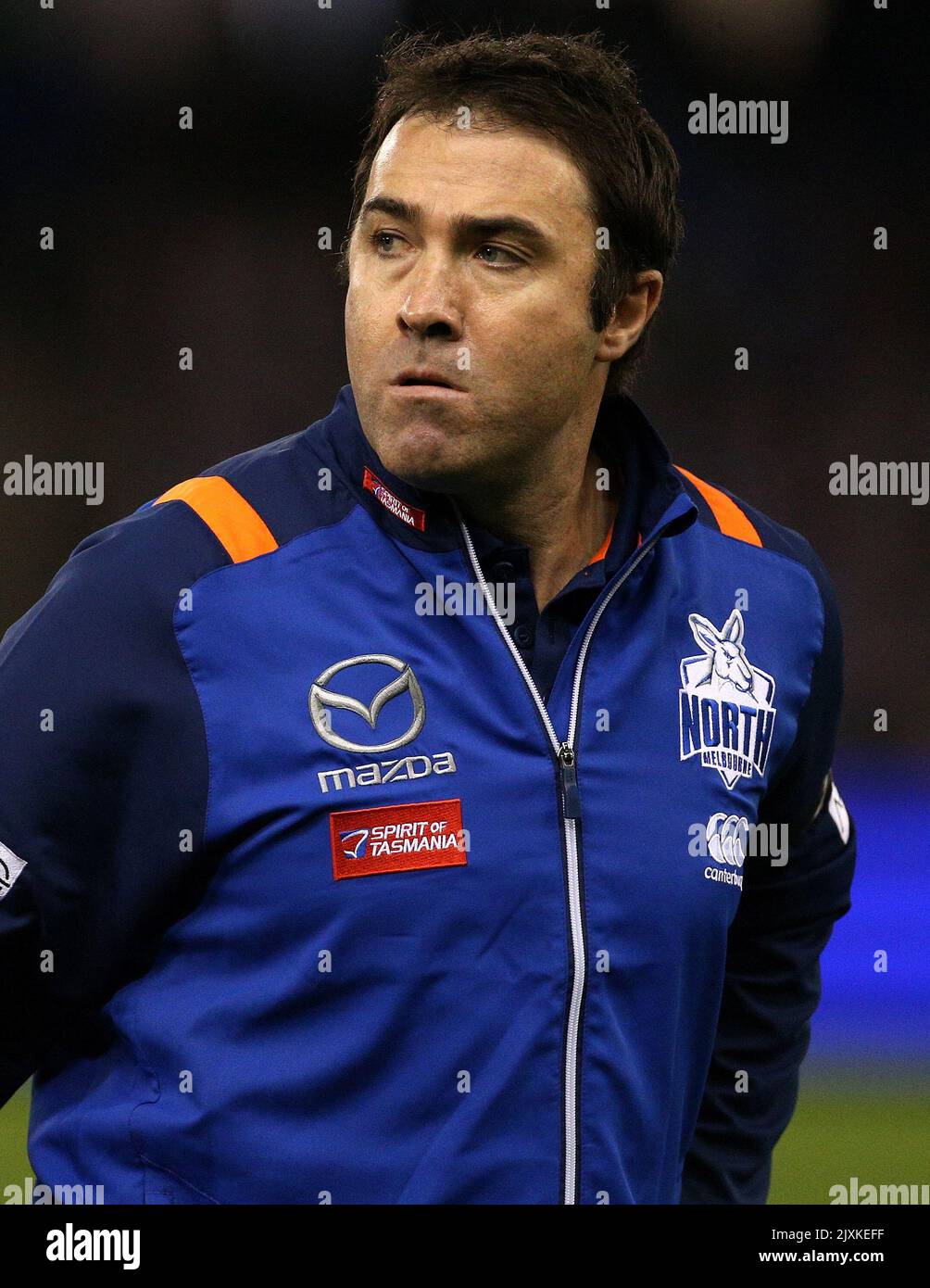 Brad Scott coach of the Kangaroos during the Round 21 AFL match between ...