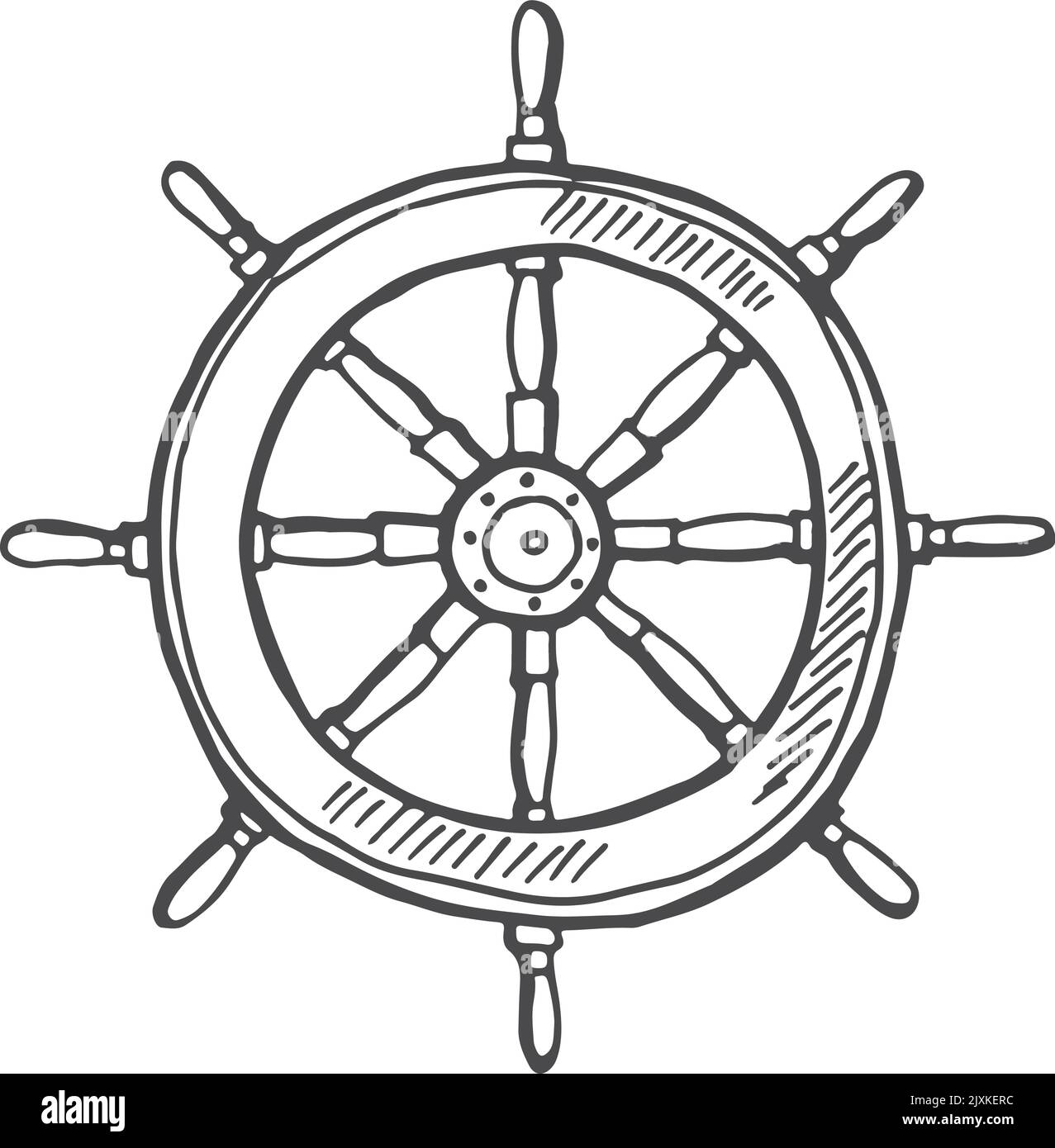Ship wheel sketch. Retro steering marine symbol engraving Stock Vector ...