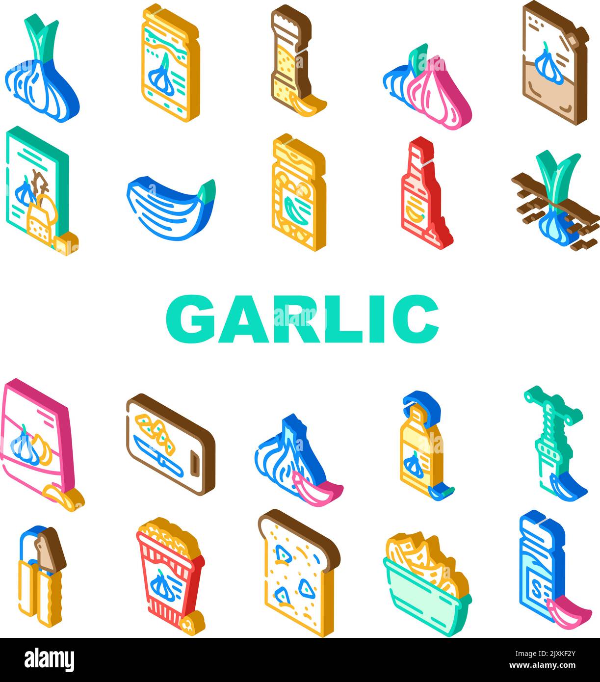 garlic white clove fresh icons set vector Stock Vector Image & Art - Alamy