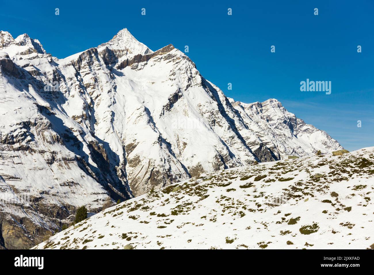 Snowy mountain Matterhorn during the day in winter. Zermatt, swiss alps ...