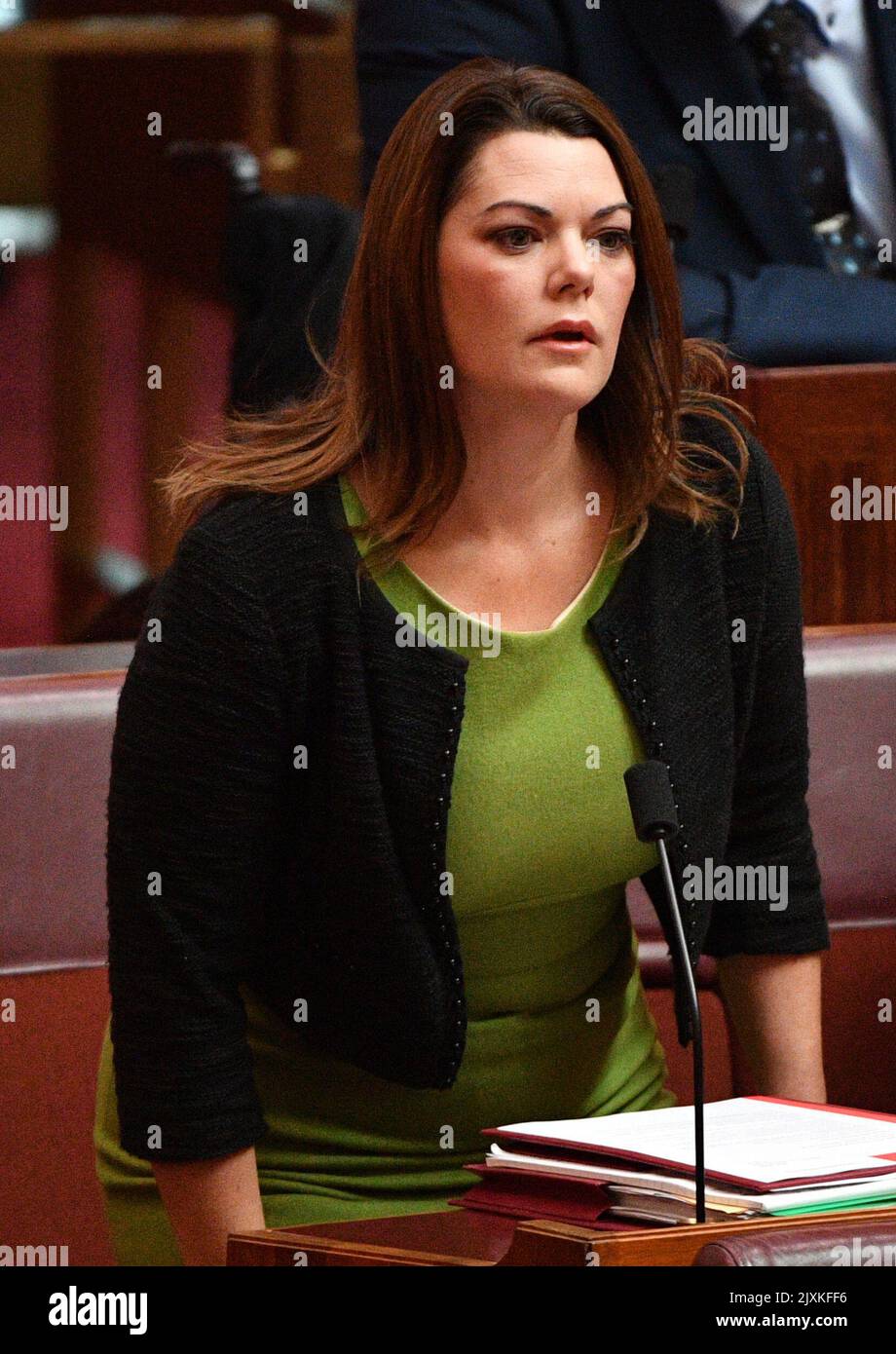 Greens Senator Sarah Hanson-Young in the Senate chamber at Parliament ...