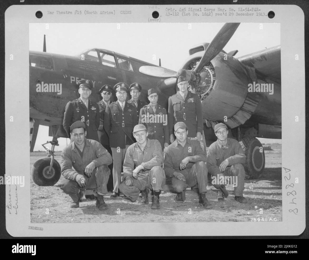 Crew members at an airbase at Oujda, North Africa pose in front of a ...