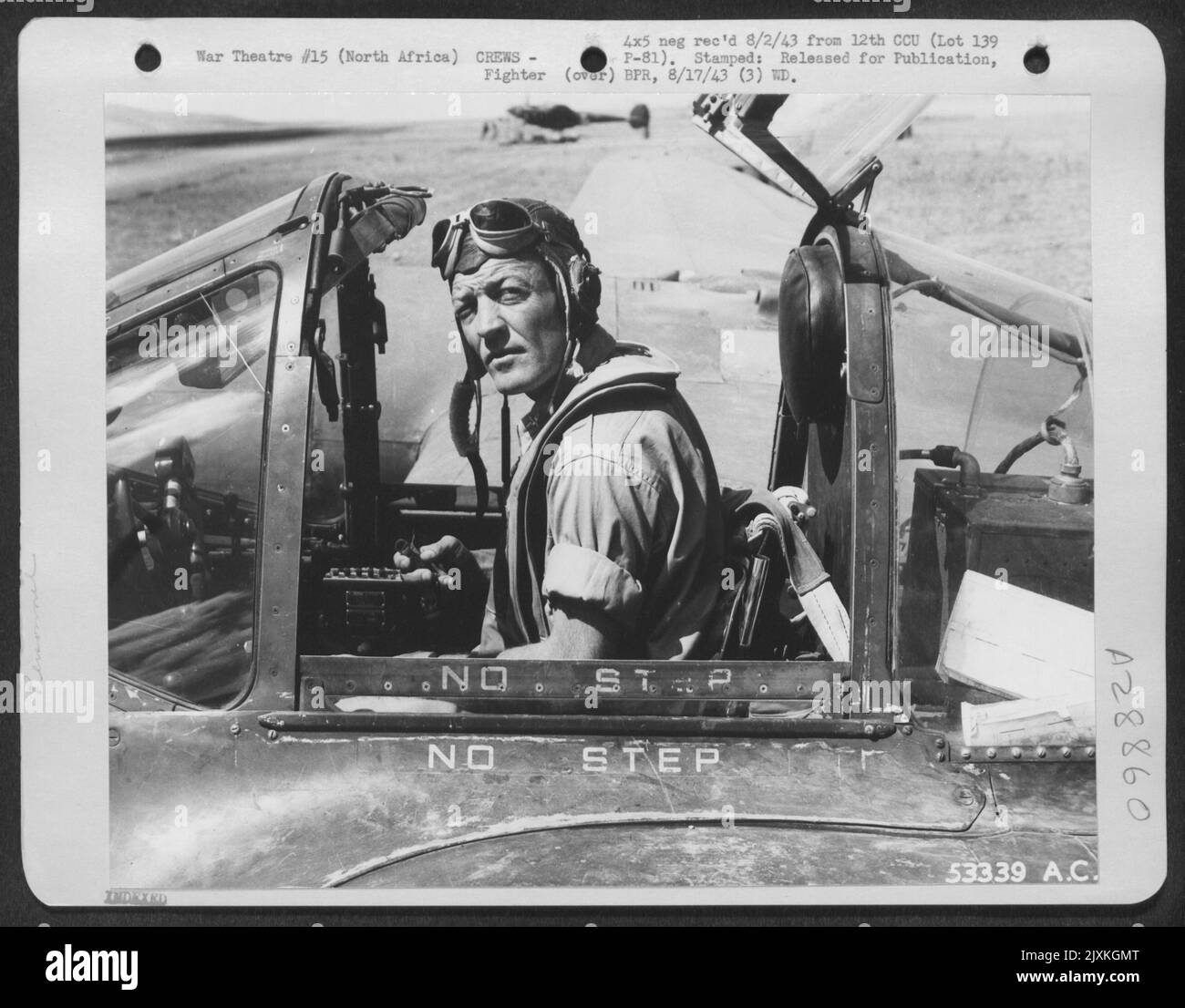 Close-up of Col. Troy Keith in his plane just before taking-off on a ...
