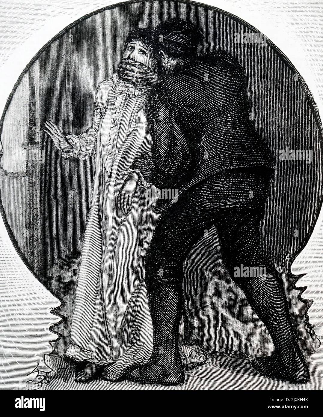 Illustration depicting an intruder being interrupted by a young woman ...