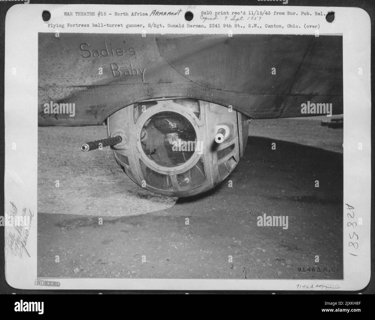 Flying Fortress ball-turret gunner, S/Sgt. Donald Herman, 2241 9th St ...