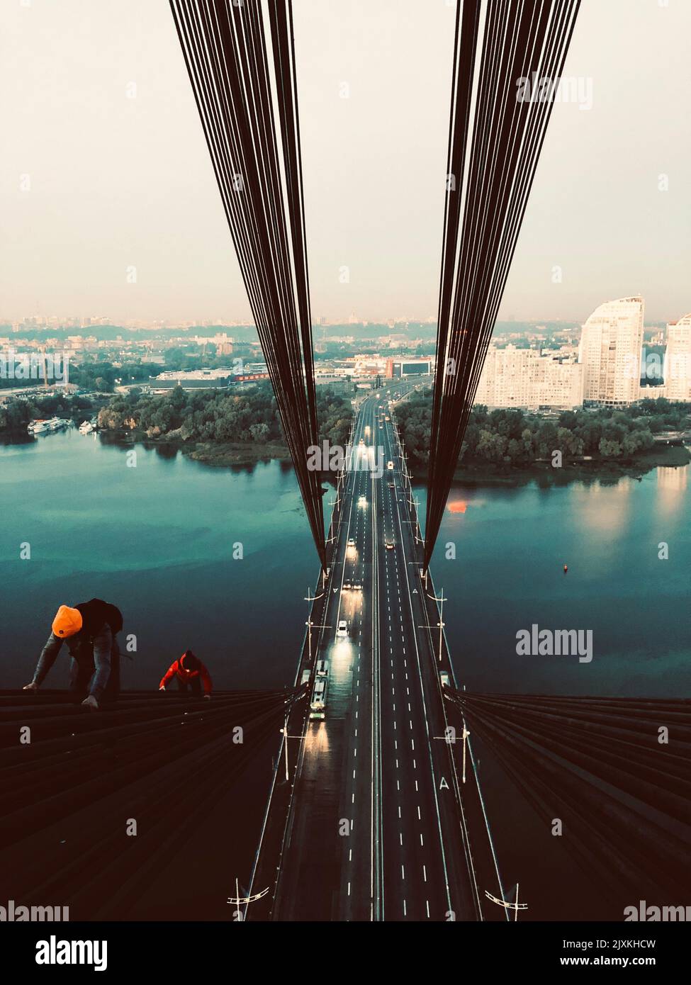 extreme things made by two Ukrainian roofers Stock Photo - Alamy