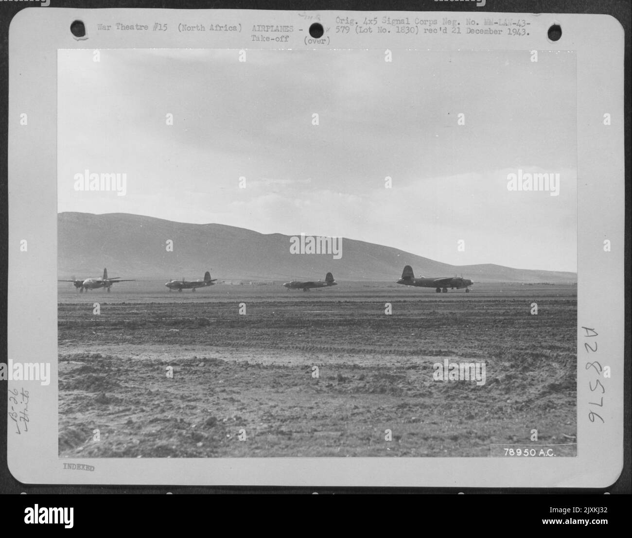 Four Martin B-26s of the 320th Bomb Group take-off on a mission over ...