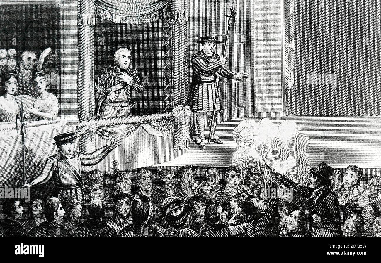 Illustration depicting double assassination attempt of King George III ...