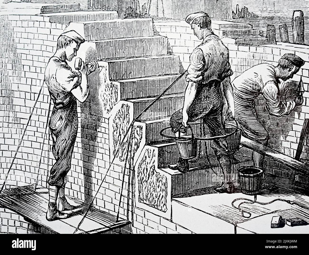 Illustration depicting convicts working on Chatam Basin. Dated 19th ...