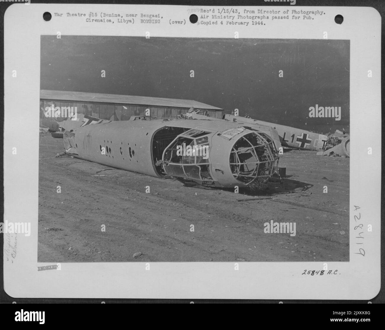 Derelict fuselages of J.U. 88 bombers on the airfield at Benina, near ...